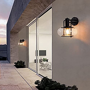 Wall Light Outdoor Waterproof Wall Lamp IP65, Simplicity Wall Sconce Fixture,Wall Lights with Clear Glass Shade for Porch Entryway Garden Wall Lamp Home (Color : Black)