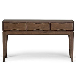 SIMPLIHOME Harper SOLID WOOD 54 inch Wide Mid Century Modern Console Sofa Entryway Table in Walnut Brown with Storage, 3 Drawers , for the Living Room, Entryway and Bedroom