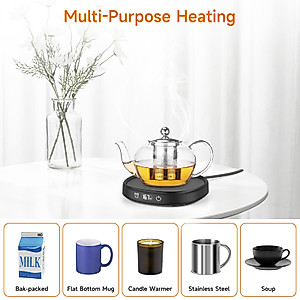 Mug Warmer, Coffee Warmer for Desk with Timer & 3 Temperature Control, Candle Warmer Plate with Auto Shut Off, Smart Cup Warmer for Coffee, Milk, Tea, Cocoa, Water