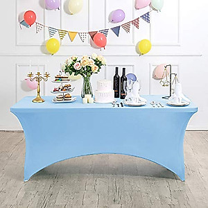 Hezuzo 2Pack Spandex Table Cover for 6Ft Table Universal Fitted Stretch Tablecloth for Party, Banquet, Wedding and Events-Blue Mist