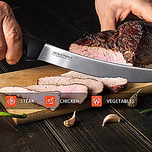 BOLEXINO 8 Inch Steak Knives, Curved Breaking Knife, Long Butcher Breaking slicer, Chef's Meat Cutting Knife, High-carbon Stainless Steel Cimeter Scimitar Knife With ergonomic handle