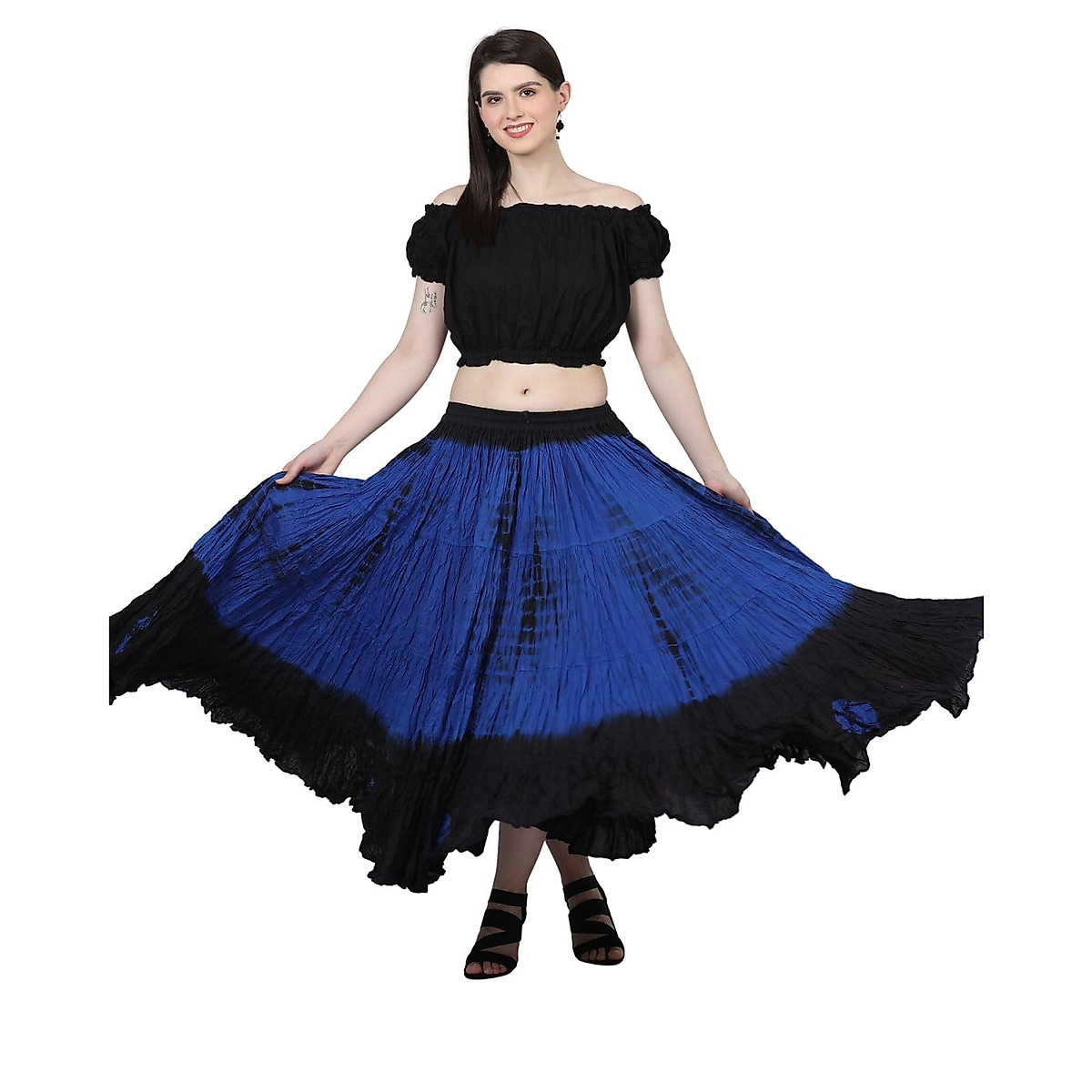 Wevez Women's American 25 Yard Cotton Skirt (Blue Tie Dye)