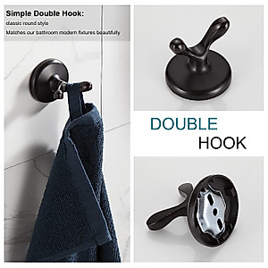BGL Bathroom Hardware Set, Oil-Rubbed Bronze Adjustable Expandable Towel Bar 4-Piece ORB Bathroom Accessory Set Wall Mounted Robe Hook Toilet Paper Holder Towel Ring Towel Bar