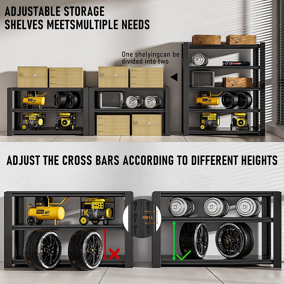 GEBAROW 72" H Garage Shelving Heavy Duty, Industrial Shelving Storage Rack with 5-Tier Metal Shelving Unit, 2500LBS Loads Adjustable Garage Storage Shelves for Warehouse Pantry, 72" H*59" W*22" D