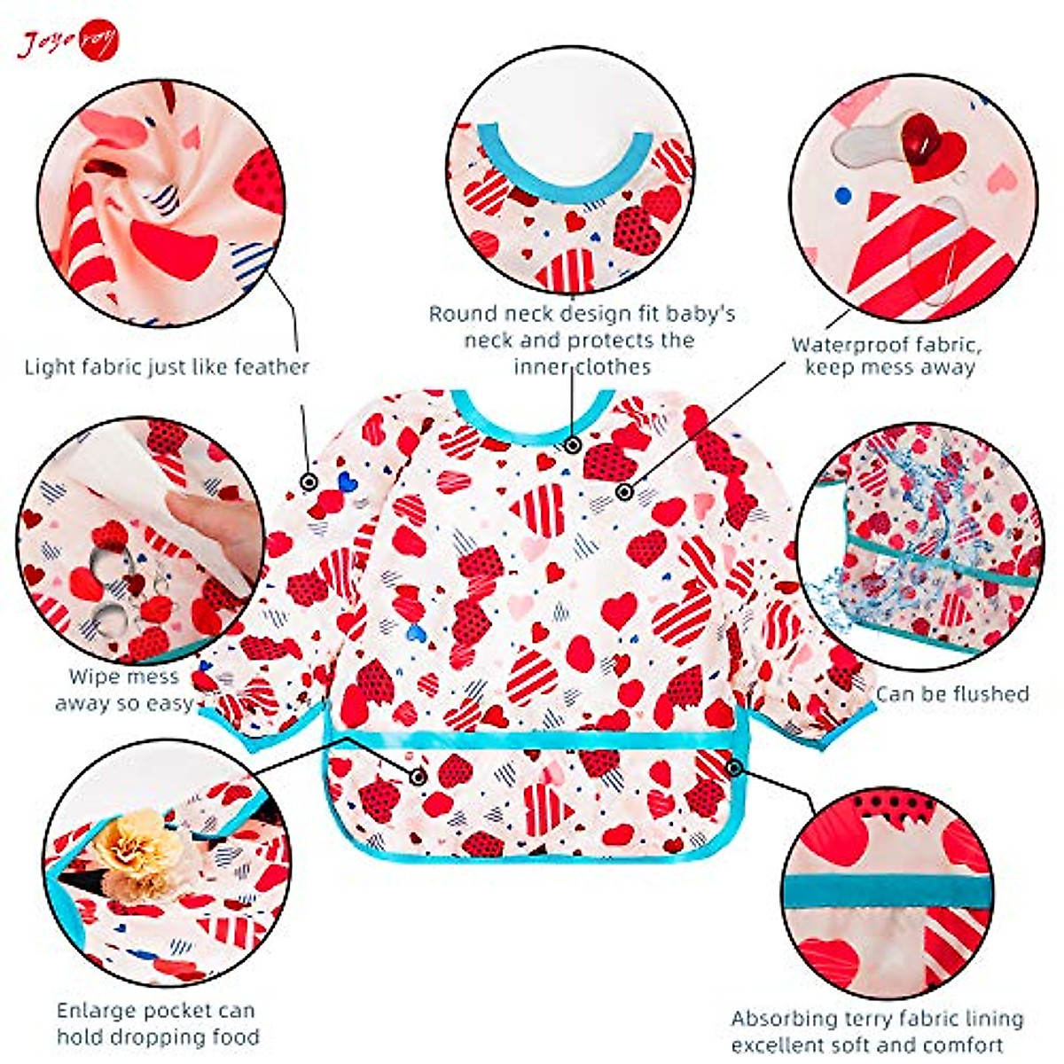 Joyo roy Baby Bibs For Eating Bibs For Toddlers Long Sleeve Bib Plastic Bibs For Babies Sleeved Bib smock for Kids 8-12 Kids Paint Smock Weaning Bib Sleeved Bibs for Babies Baby Apron for Eating