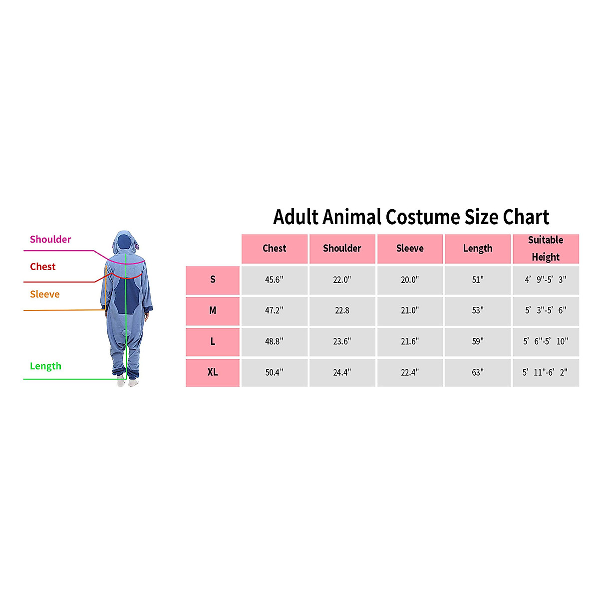 OGU' DEAL Unisex-Adult Onesie Pajamas Stitch Animal Sleepwear for Halloween Party Costumes,Daily Cartoon Outfit (Blue, XX-Large)