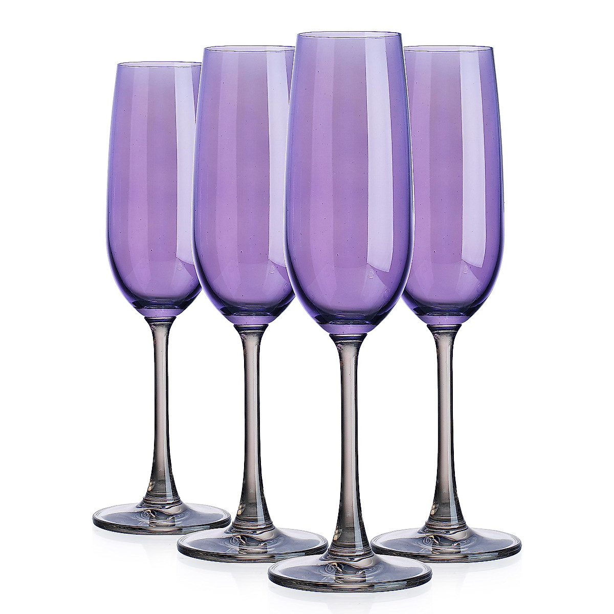 Home to Table Elegant Purple Flute Champagne Glasses Set of 4, 7oz With Stem - Fancy Glass Cups - Modern Unique Drinking Glasses for Home, Dinner Table, Parties