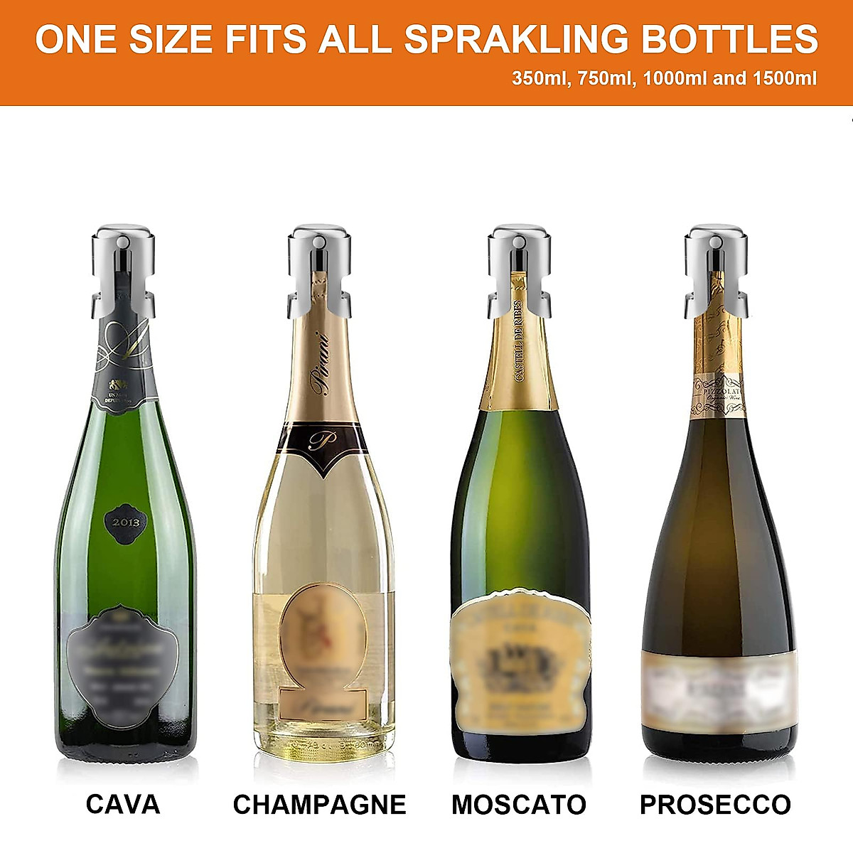 STEETURE 2PCS Champagne Stoppers Stainless Steel, Wine Stopper as Wine Gifts, Leak Proof Wine Bottle Saver Reusable Corks Keep Fresh, Wine Accessories for Prosecco Cava Sparkling Wine