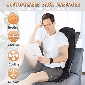 comrelax Back Massage Chair Pad, Deep Tissue Vibration Seat Massage Cushion, 2 Levels Cooling or Heat Back Massage for Muscle Fatigue Stress Relief