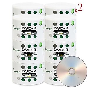 Smart Buy 1200 Pack DVD-R 4.7gb 16x Silver Printable Inkjet Blank Record Disc, 1200 Disc 1200pk