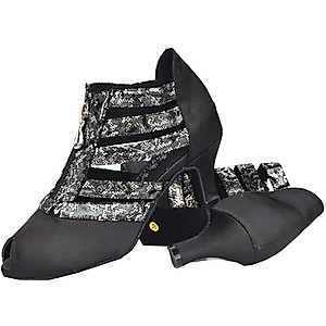 Womens Professional Latin Heels Salsa Zip Ballroom Pumps Jazz Heeled Tango Chacha Peep Toe Bachata Shoes 6CM Heeled SOFE Sole Custom Heel Black US 10.5