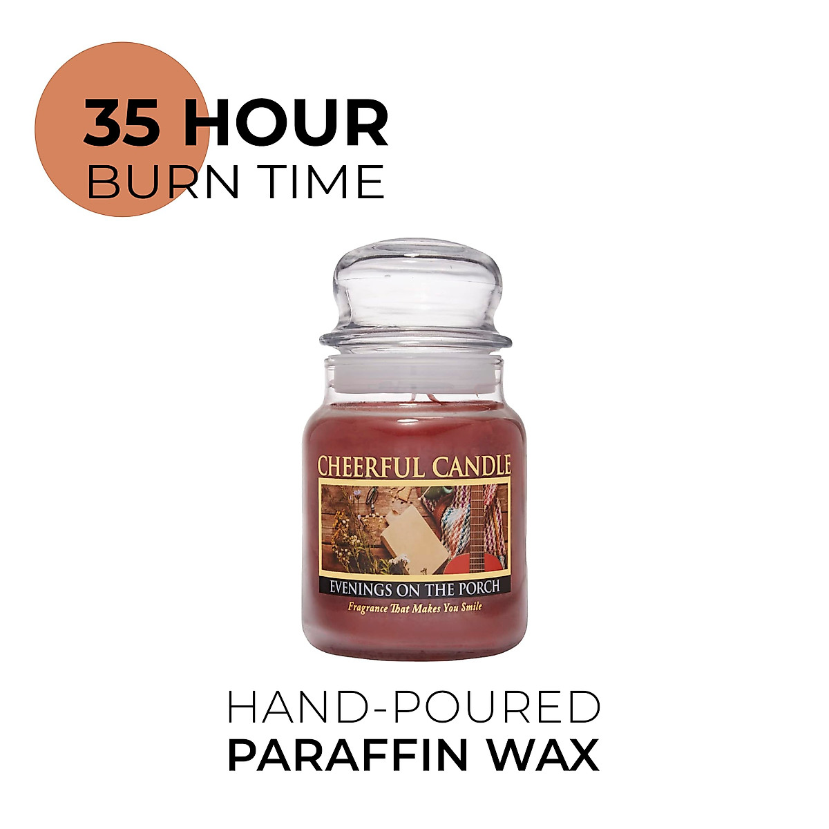 A Cheerful Giver - Evenings On The Porch Scented Glass Jar Candle (6 oz) with Lid & True to Life Fragrance Made in USA