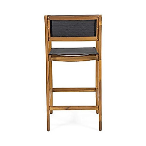 Christopher Knight Home Calista Acacia Wood Barstools with Outdoor Mesh (Set of 2), Teak and Black