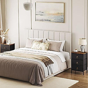 HOOBRO Nightstand, 3-Drawer End Table, Side Table with Fabric Drawers, Sofa Side Table, Metal Frame, Large Storage, for Bedroom, Study, Office, Large Storage, Rustic Brown and Black BF59BZ01