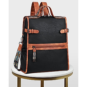 FADEON Leather Laptop Backpack for Women, Designer Ladies Work Travel Computer Backpack with Laptop Compartment Black Brown