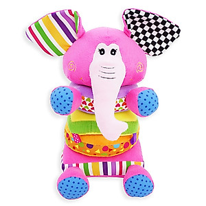 June Garden 11" Soft Stacking Rings Toy - Educational Stuffed Plush Elephant Sensory Development Rattles - Montessori Activity Sensory Learning Toy - 6 Months and Up