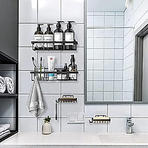 Shower Caddy Shower Organizer,4 Pack Black Corner Shower Shelves for Inside Shower,No Drilling Self Adhesive Bathroom Storage Organizer with Soap Holder,Rustproof Shower Rack for Kitchen and Bathroom