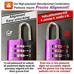 XTUFF Combination Lock-3 Digit Resettable Outdoor Waterproof Password Aluminum Lock, for School Gym Employee Sports Locker, Fence, Toolbox, Gate, Case, Suitcases, Set Your Own Combo Keyless Purple
