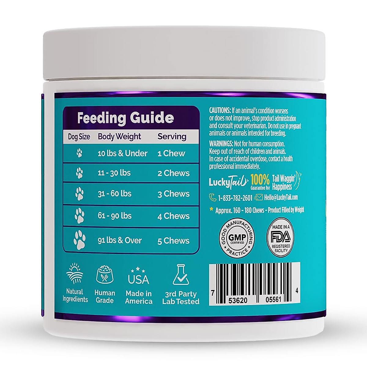 LuckyTail Dog Calming Chews – Anxiety Treats - Hemp - Melatonin for Dogs - Magnesium - Calming Aid for High Stress Separation Thunderstorms Fireworks