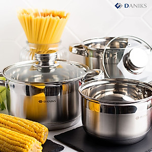 Daniks Standard Stainless Steel Stock Pot with Glass Lid | Induction 2 Quart | Dishwasher Safe Pot | Measuring Scale | Soup Pasta Stew Pot | Silver