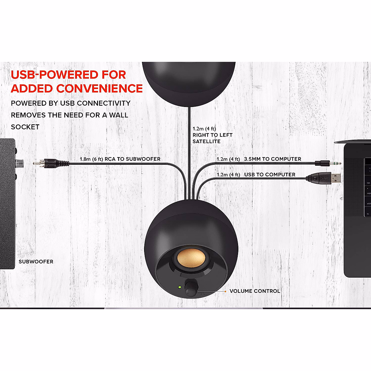 Creative Pebble Plus 2.1 USB-Powered Desktop Speakers with Powerful Down-Firing Subwoofer and Far-Field Drivers, Up to 8W RMS Total Power for Computer PCs and Laptops (Black)