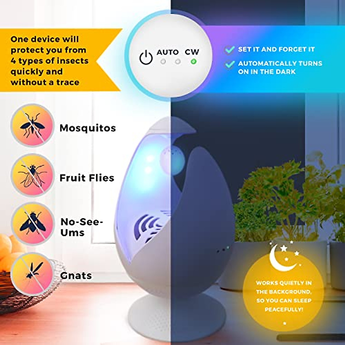 Automatic Indoor Insect Trap - Gnat Trap for House Indoors - Fruit Fly Traps for Indoors - Non-Zapper Mosquito Trap with Scent Pod for Bait and UV Light - Mosquito Killer with Sticky Boards