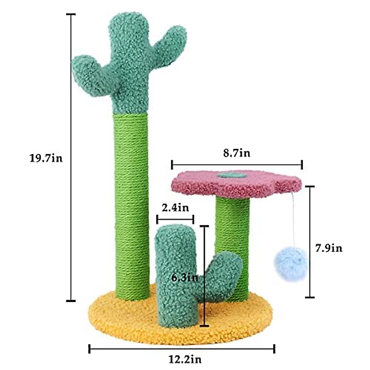 TNELTUEB Cat Scratching Post, Sisal Cat Scratching Post with 3 Different Height Poles and Hanging Ball Cat Interactive Toy for Tiny Kitten Cats Indoor Climbing Playing, Gift for Kitten