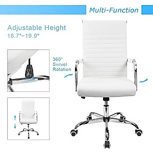 Office Chair,Ergonomic Office Chair Ribbed Office Desk Chair Mid-Back PU Leather Executive Conference Task Chair Adjustable Swivel Chair with Arms Home Office Desk Chair,