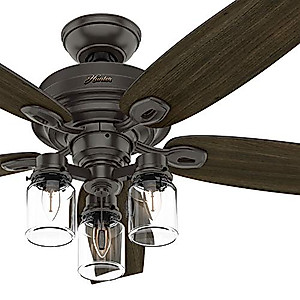 Hunter Fan 52 inch Casual Noble Bronze Indoor Ceiling Fan with Light Kit and Pull Chain (Renewed)