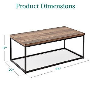 Best Choice Products 44in Modern Industrial Style Rectangular Wood Grain Top Coffee Table, Rustic Accent Furniture for Living Room w/Metal Frame, 1.25in Thick Butcher Block Tabletop - Brown