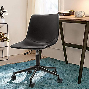 Furmax Mid Back Task Chair PU Leather Adjustable Swivel Office Chair Bucket Seat Armless Computer Chair Modern Low Back Desk Conference Chair (Black)