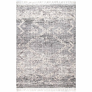 nuLOOM Roxy Textured Diamond Tassel Area Rug, 8x11, Grey