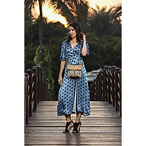 Myra Bag Teal & Tan Upcycled Leather & Leather Small Crossbody Bag S-1483, Brown,