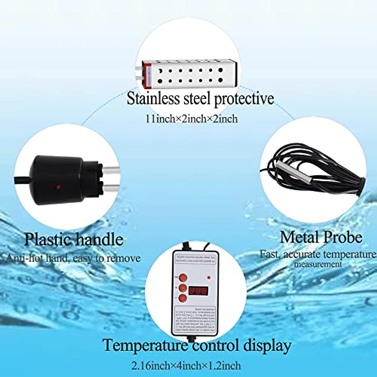𝑼𝒑𝒈𝒓𝒂𝒅𝒆 1500W Electric Immersion Water Heater for Bathtub/Hot Tub/Inflatable Pool, Stainless Steel Submersible Bucket Heater with Temperature Controller, Rapid Heat 5 Gallons Water in Minutes