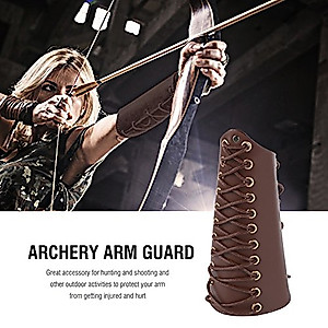 1Pcs Archery Arm Guard Protection Safe Guard Bracer Hunting Shooting Laceup Leather Armguard Wristband Wide Bracer Arm Armor Cuff for Recurve Bow Shooting Hunting(Brown) Arm Guard Archery Brown Fo