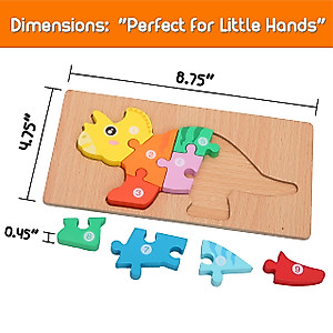 MONTESSORI MAMA Toddler Puzzles for Kids Ages 3-5 Dinosaur Puzzle 5-Pack, Montessori Toys for 3 Year Olds, Toddler Toys Age 2-4 Gifts for 3 Year Old Boys Girls, Wooden Puzzles for Toddlers