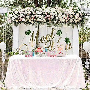 FYLEDAEE Iridescent White Sequin Tablecloth Rectangular 50X80 inch Spark Glitter Shimmer Tablec Cover for Wedding Baby Shower Birthday Dinners Dessert Flower Candy Cake Party Decoration