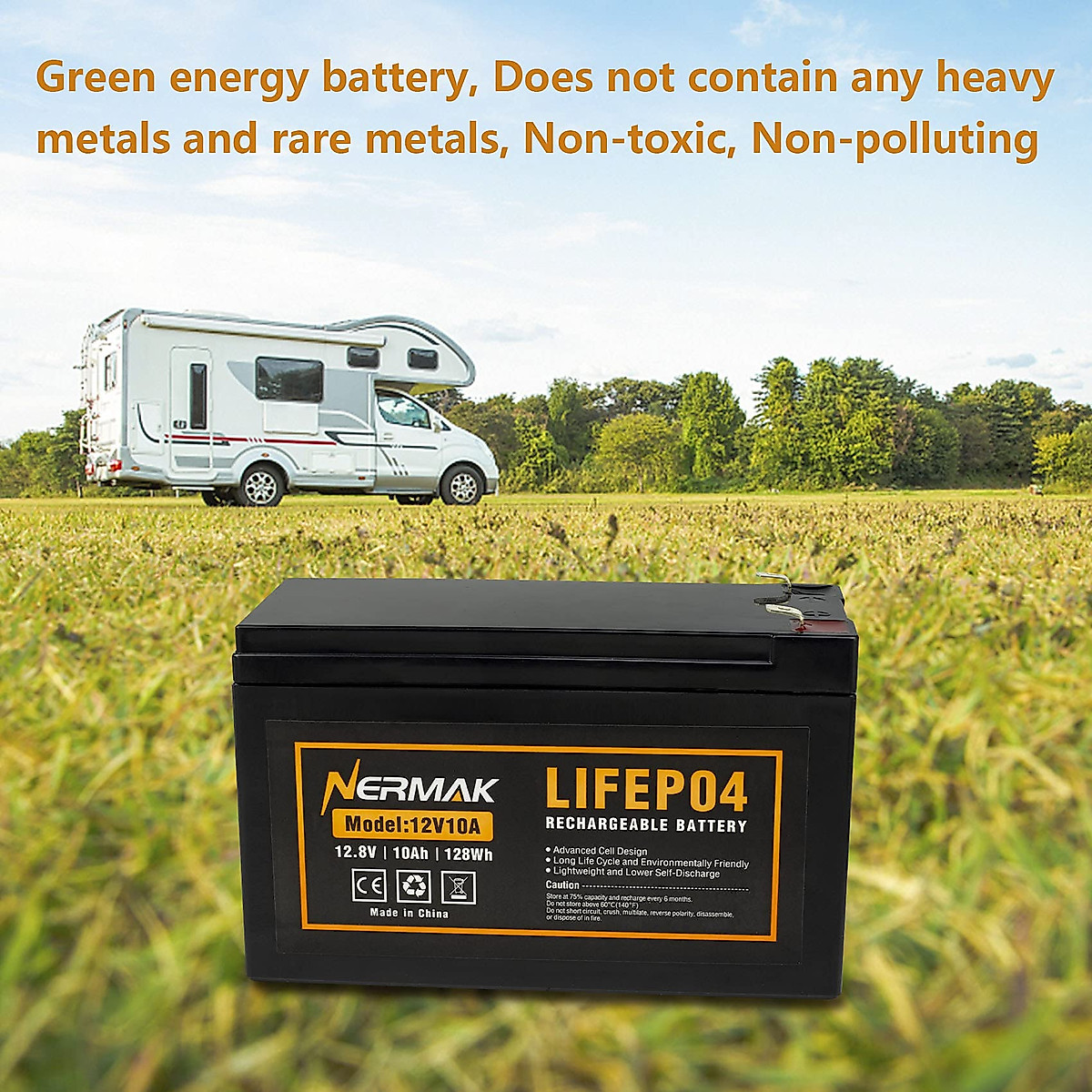 NERMAK 12V 10Ah Lithium LiFePO4 Deep Cycle Battery, 2000+ Cycles Rechargeable Battery for Solar/Wind Power, Small UPS, Lighting, Power Wheels, Fish Finder and More, Built-in 10A BMS