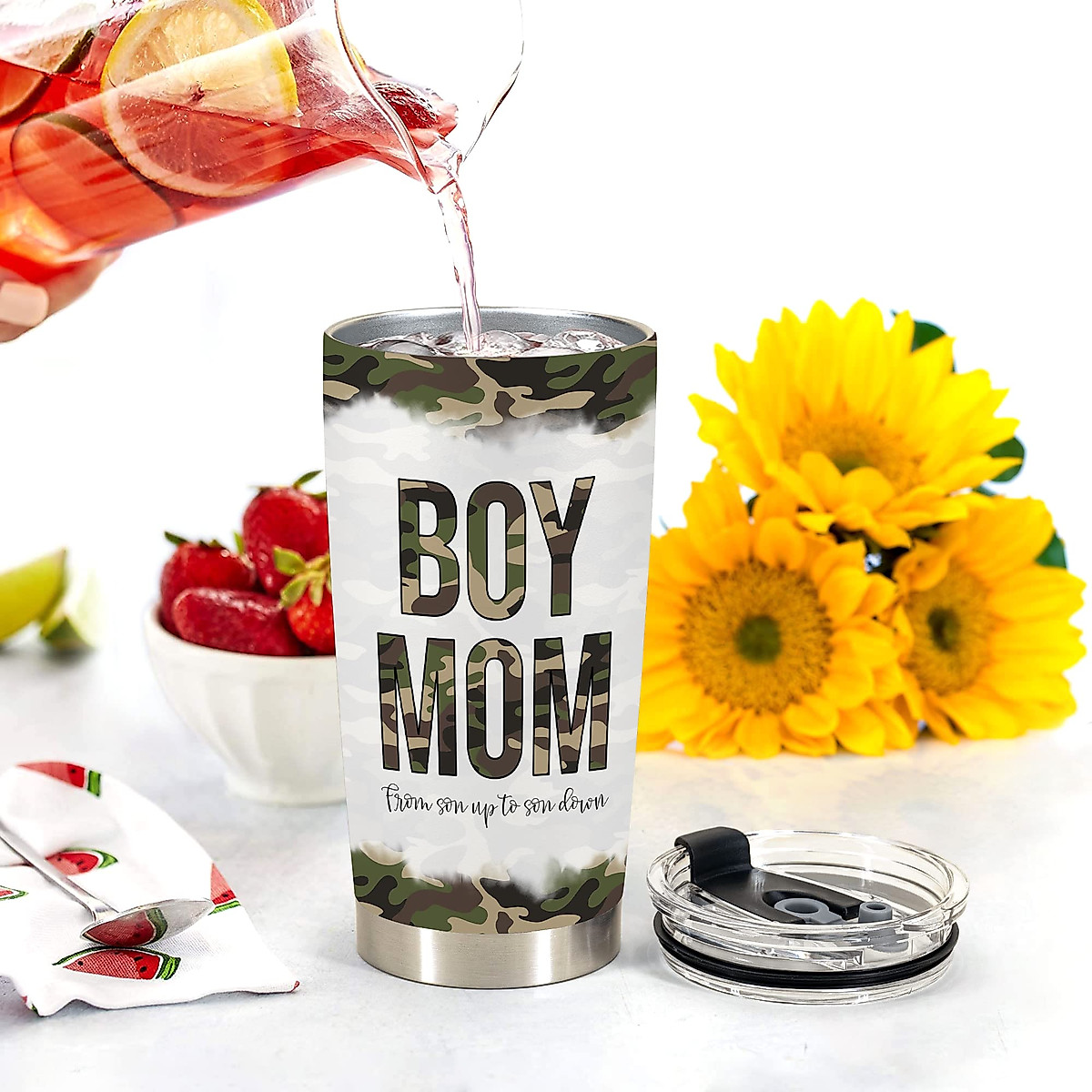 HOMISBES Boy Mom Tumbler - Mom of Boys Vacuum Insulated Stainless Steel Travel Mug with Straw for Mom Birthday Mothers Day from son - Camo Mom Cups 20oz