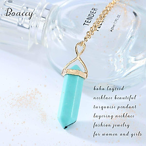 Boaccy Boho Layered Turquoise Pendant Necklace Crystal Necklaces Hand of Fatima Necklace Chain Gold Jewelry for Women and Girls