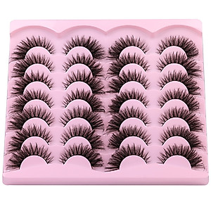 Fox Eye Lashes Fluffy Wispy Volume Eyelashes Natural Look D Curly Cat Eye Lash Extension 20MM Fake Eyelashes Pack 14 Pairs by Lanflower