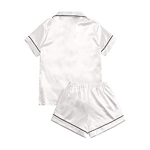 SweatyRocks Women's Short Sleeve Sleepwear Button Down Satin 2 Piece Pajama Set White Medium