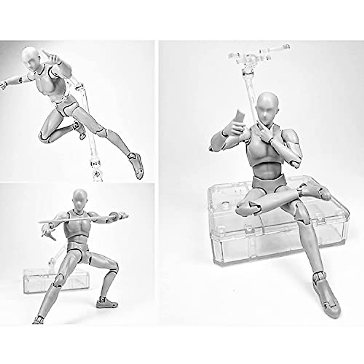 CUYUFIA Action Figures Body-Kun DX & Body-Chan DX PVC Model SHF(Grey Color) with Box Drawing Figure Models for Artists (Male+Female)