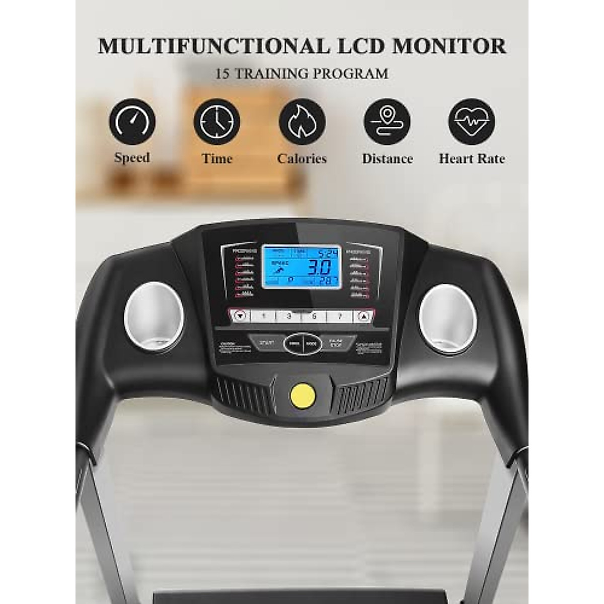 Treadmill with Incline for Home Use 17'' Wide Folding Treadmill Electric Treadmill Workout Running Machine with 3-Level Manual Incline Adjustment & 15 Pre-Set Training Programs Large LCD Display