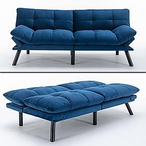 70" Futon Sofa Bed Couch,Convertible Modern Sleeper Sofa Couch with Metal Legs,Folding Loveseat Sofa with Adjustable Backrest for Living Room,Bedroom,Office,Small Space (Blue)