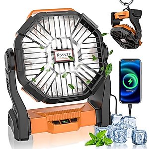 Portable Camping Fan with LED Lantern - Cordless Rechargeable Battery Powered Fan, 270°Pivot Personal USB Desk Fan, 4 Speed Quiet Table Fan, 32Hrs Battery Operated Tent Fan for Travel, Picnic (Orange)