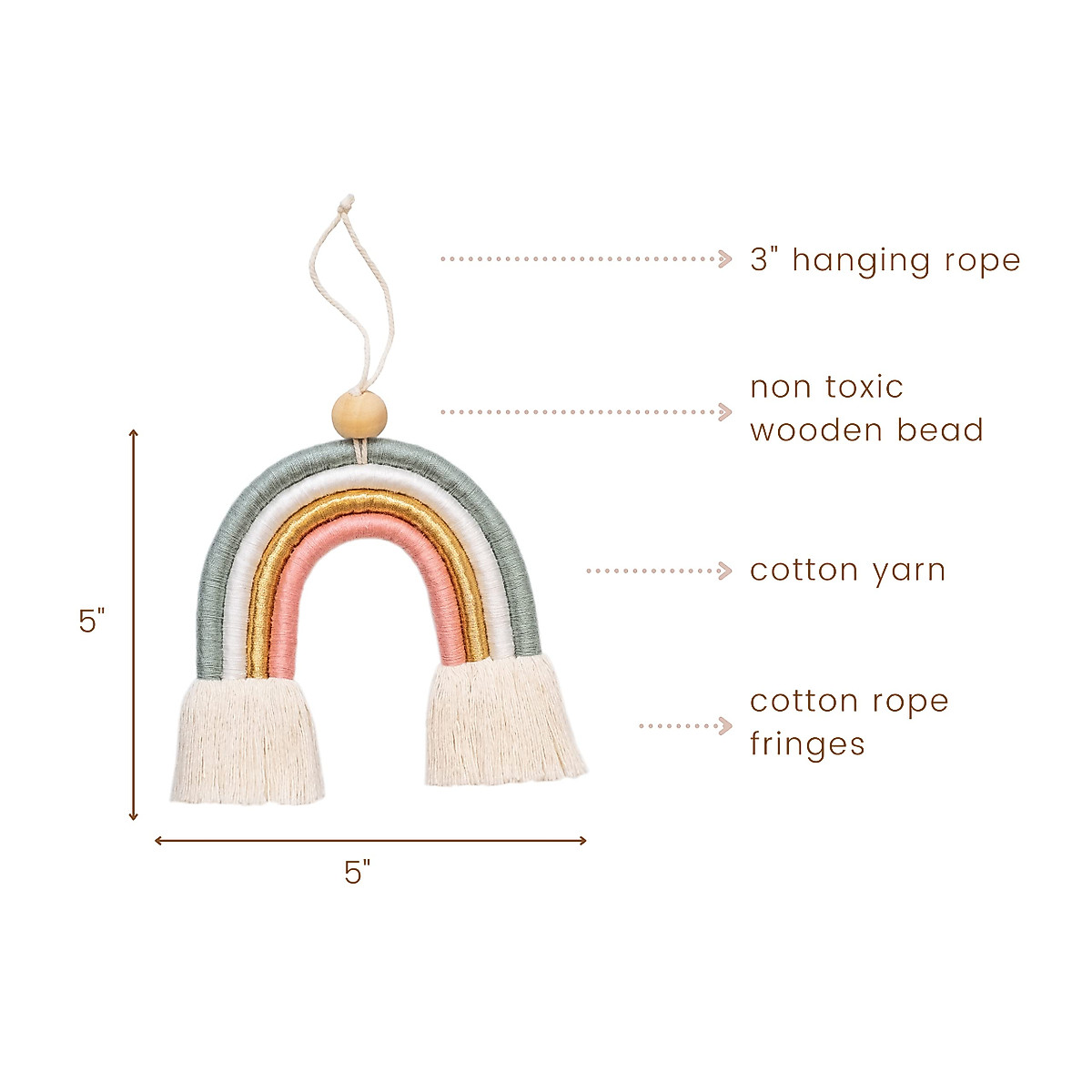 Mila Millie Macrame Wall Hanging | Handmade Woven Tassel Ornament for Home or Nursery Baby Kids Room Decor | Boho Nordic Scandinavian Style (Pink Gold Teal)