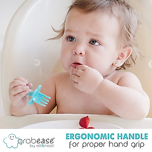 Grabease Bundle of Baby Utensils Set of Fork and Spoon with Suction Baby Bowl for Toddlers for Baby Led Weaning (Teal)