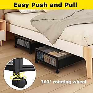 NADAMOO Under Bed Storage with Wheels and Clear Cover, Rolling Underbed Storage Containers, Metal Frame Under the Bed Organizer Bins for Bedroom Clothes Shoes Blankets Toys Books, Pack of 2