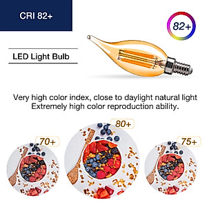 FLSNT CA11 E12 LED Candelabra Bulbs, Dimmable LED Chandelier Light Bulbs, 40W Equivalent, 2200K Warm White Light, 330LM, Amber Glass Finishing, 6 Pack